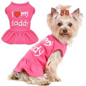 dog dresses for small dogs girl, cute dog clothes i love my mom/dad pink dog dress breathable pet spring summer clothes puppy cat outfits for valentines day