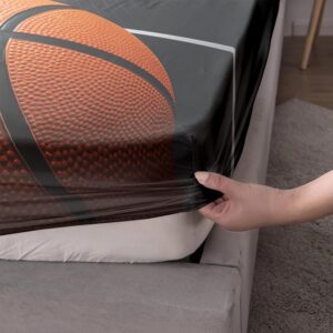 AILONEN 3D Basketball Fitted Sheet Full Size, Sport Basketball Player Bedding Set for Boys Kids Teen,3D Ball Sports Bedsheets Set,Basketball Ground Bedsheets Set,1 Fitted Sheet 2 Pillowcases,3 PCS