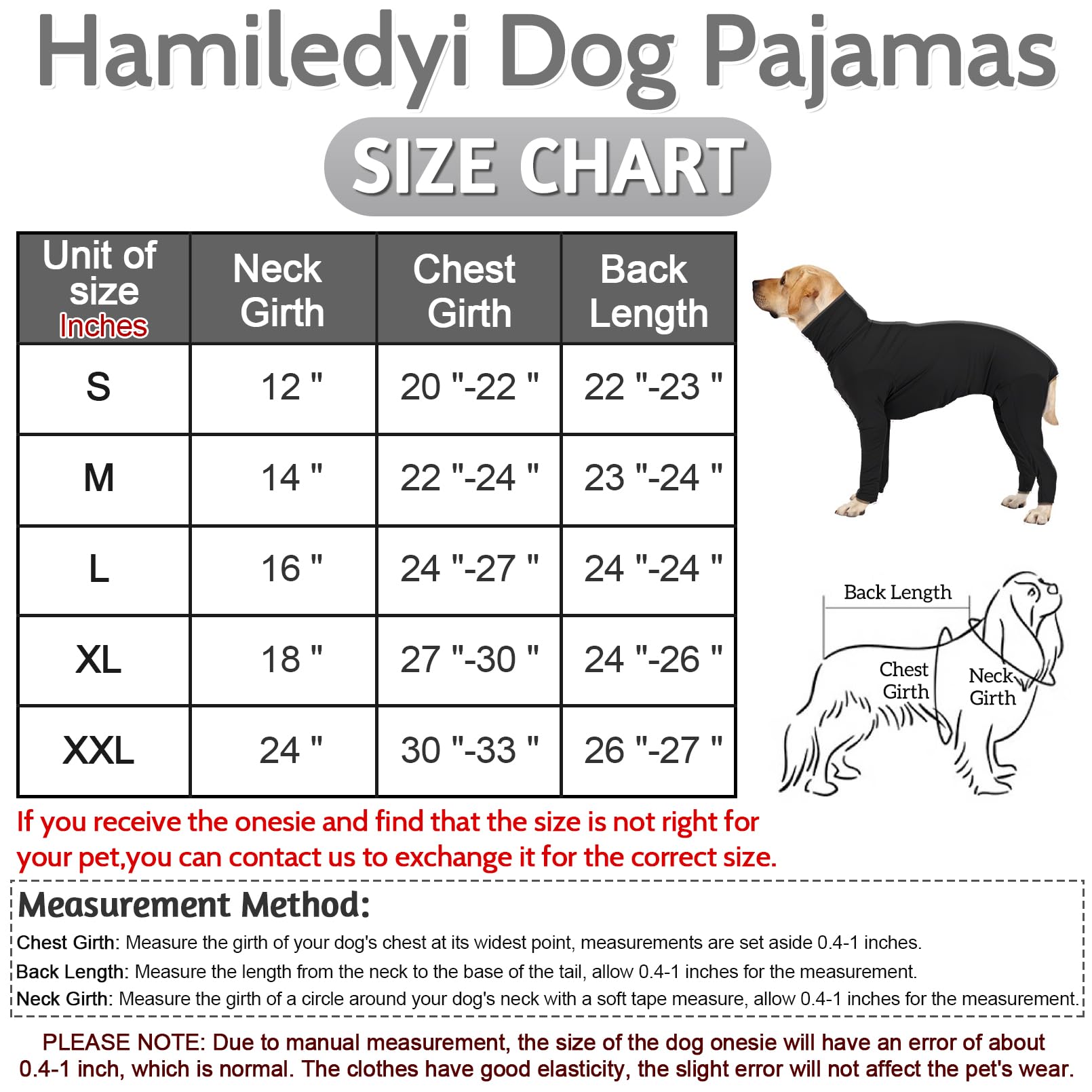 Hamiledyi Dog Onesie Anti-Licking Dog Bodysuit Spay Surgical Recovery Suit for Dogs Pet Cone Alternative After Surgery Full Body Dog Shedding Suit for Female Male Neuter Dogs Claming Pajamas (XXL)