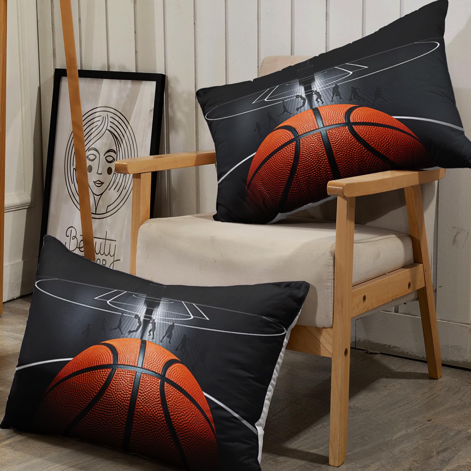 AILONEN 3D Basketball Fitted Sheet Full Size, Sport Basketball Player Bedding Set for Boys Kids Teen,3D Ball Sports Bedsheets Set,Basketball Ground Bedsheets Set,1 Fitted Sheet 2 Pillowcases,3 PCS