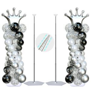 sinbee balloon arch stand, balloon arch kit of 2, 7 feet height adjustable metal balloon column stand for party decorations wedding birthday, graduation party decoration, baby shower, silver