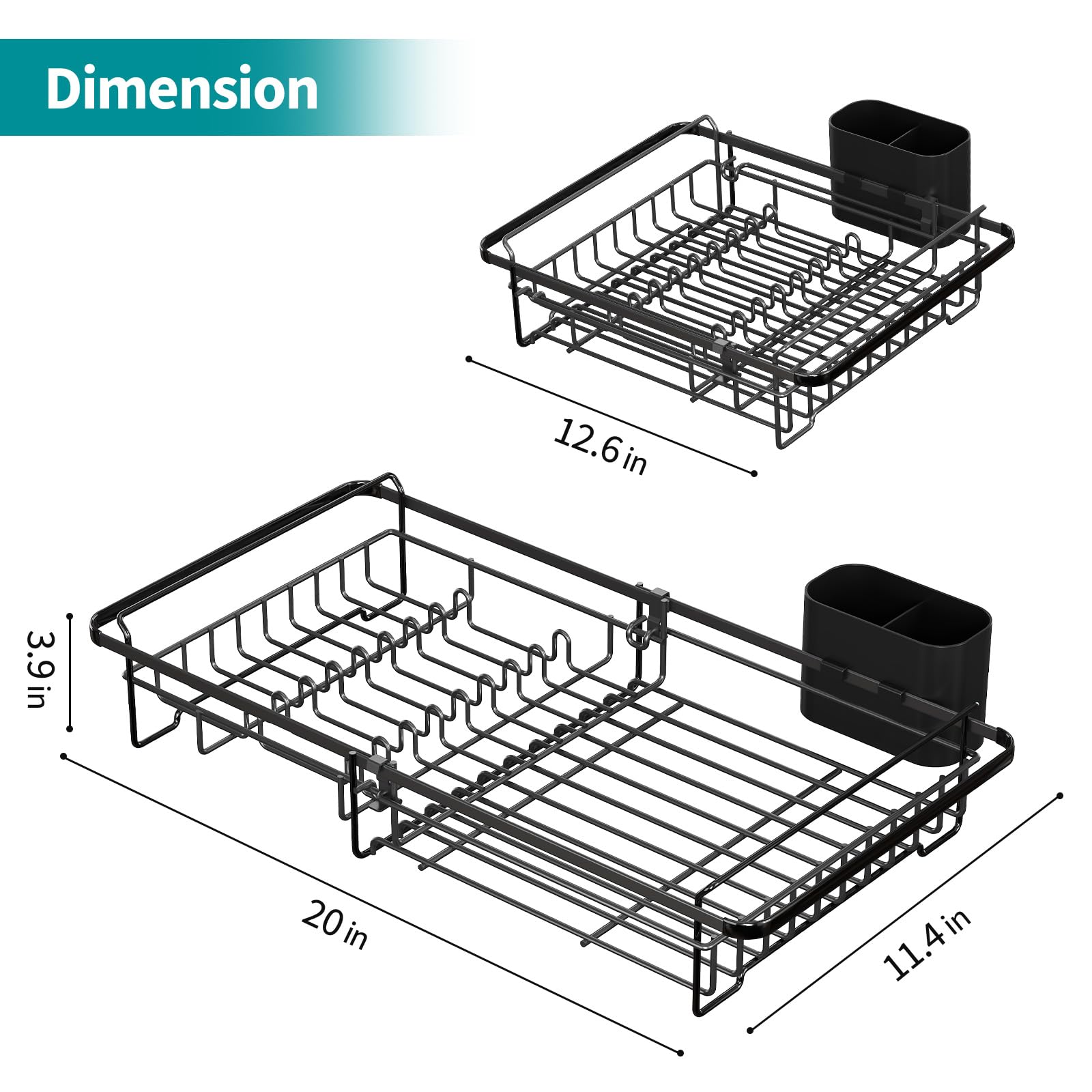 Urackify Expandable Dish Drying Rack Over The Sink, Adjustable Dish Rack in Sink, Rustproof Dish Drainer for Kitchen Counter, Dish Strainer with Utensil Holder, Large Size