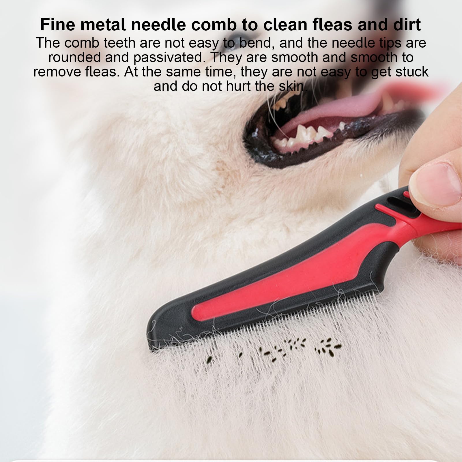 Flea Comb with Rubber Handle, Flea and Tick Comb for Dogs & Cats, Dog Hair Comb Double-Row Cat Flea Combs, Tick Removal Pet Grooming Supplies