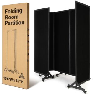 strongbird folding room partition, office partition dividers, privacy divider wall, office divides, 10'6"w x 6'7"h,black