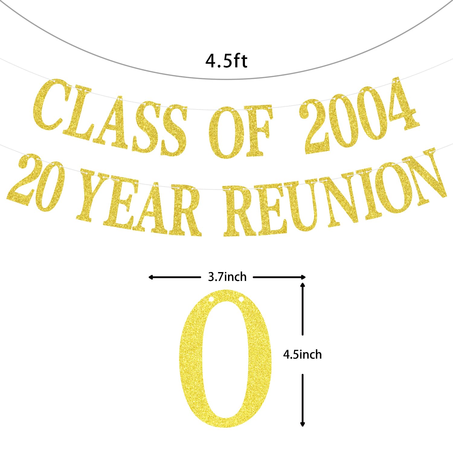 Happy 20th Anniversary Banner, Class of 2004, 10 Years Later, Class Reunion Party Decorations Gold Glitter