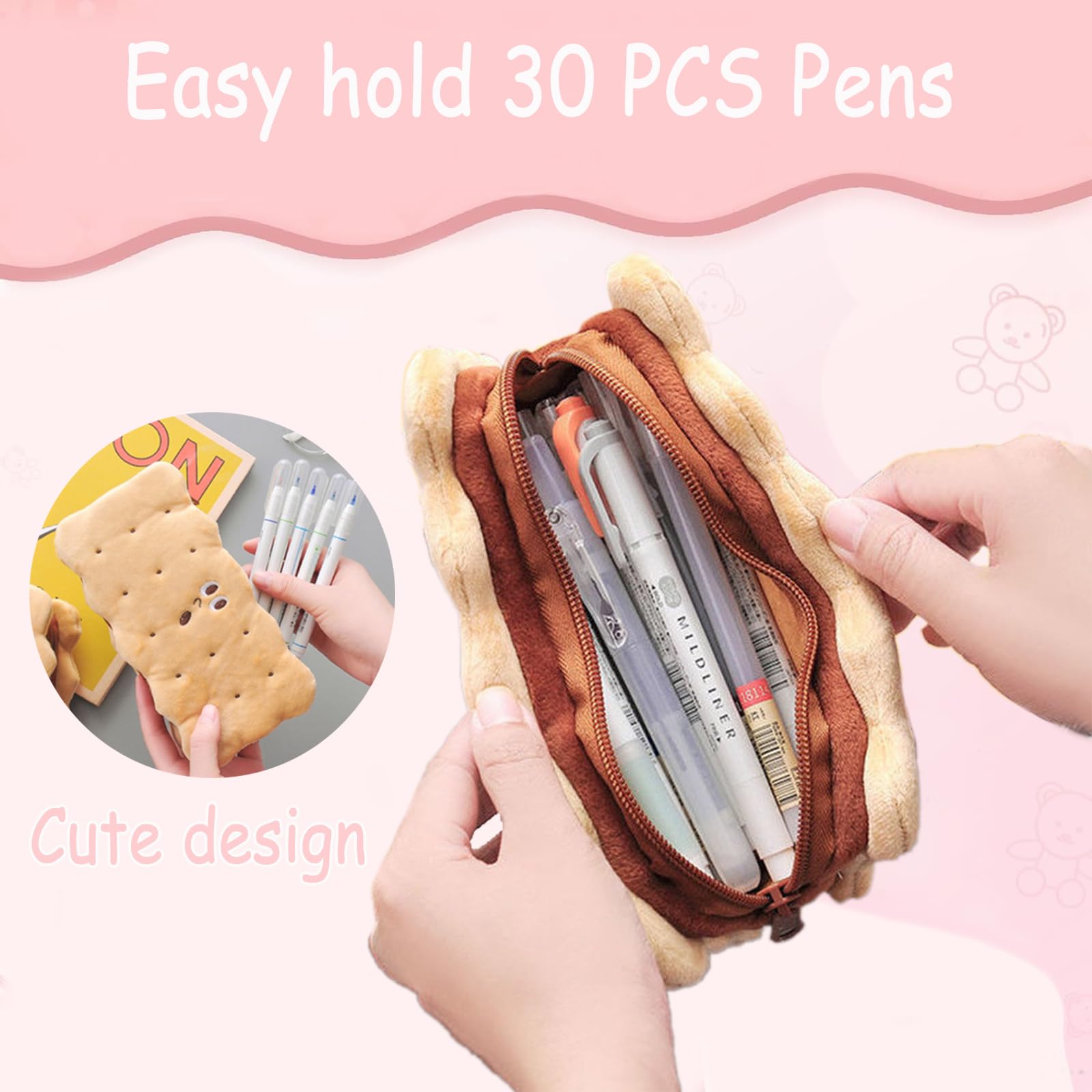 ACEIOT Cute Pencil Case for Kids, Cookies Pencil Bag, Large Capacity Pencil Pouch, Aesthetic Pencil Case Pouch, Preppy Pencil Case for School Students, Stationery Storage Bag