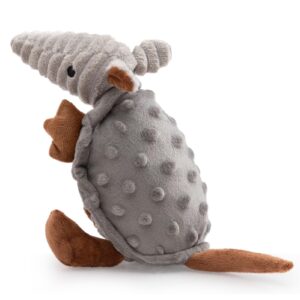 hollypet dog toy, bubble plush dog toy with crinkle paper, squeaky dog toys puppy chew toy with clean teeth armadillo animals toy for small medium large dogs, gray, 8 inch