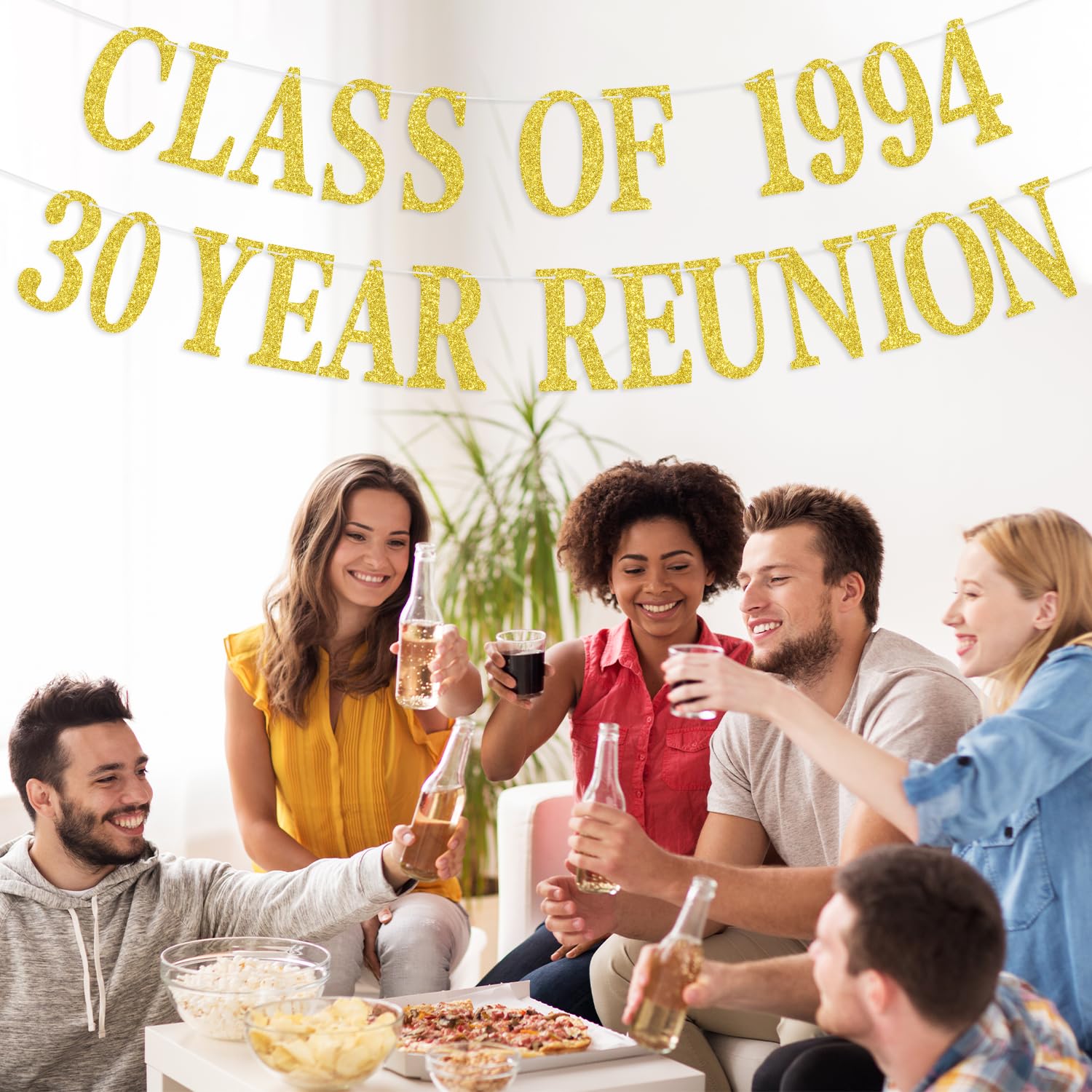 Happy 30th Anniversary Banner, Class of 1994, 30 Years Later, Class Reunion Party Decorations Gold Glitter