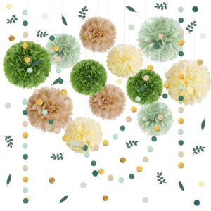 paper jazz sage green party decorations sage green tissue paper pom poms circle dots garland leaf confetti hanging backdrop for girl women birthday baby shower bridal shower wedding party supplies