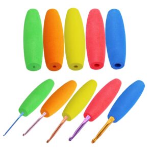 meyago 5pcs crochet hook grips set ergonomic crochet hook handle multi-size ergonomic crochet hook handle attachment - fits 2mm to 10mm hooks