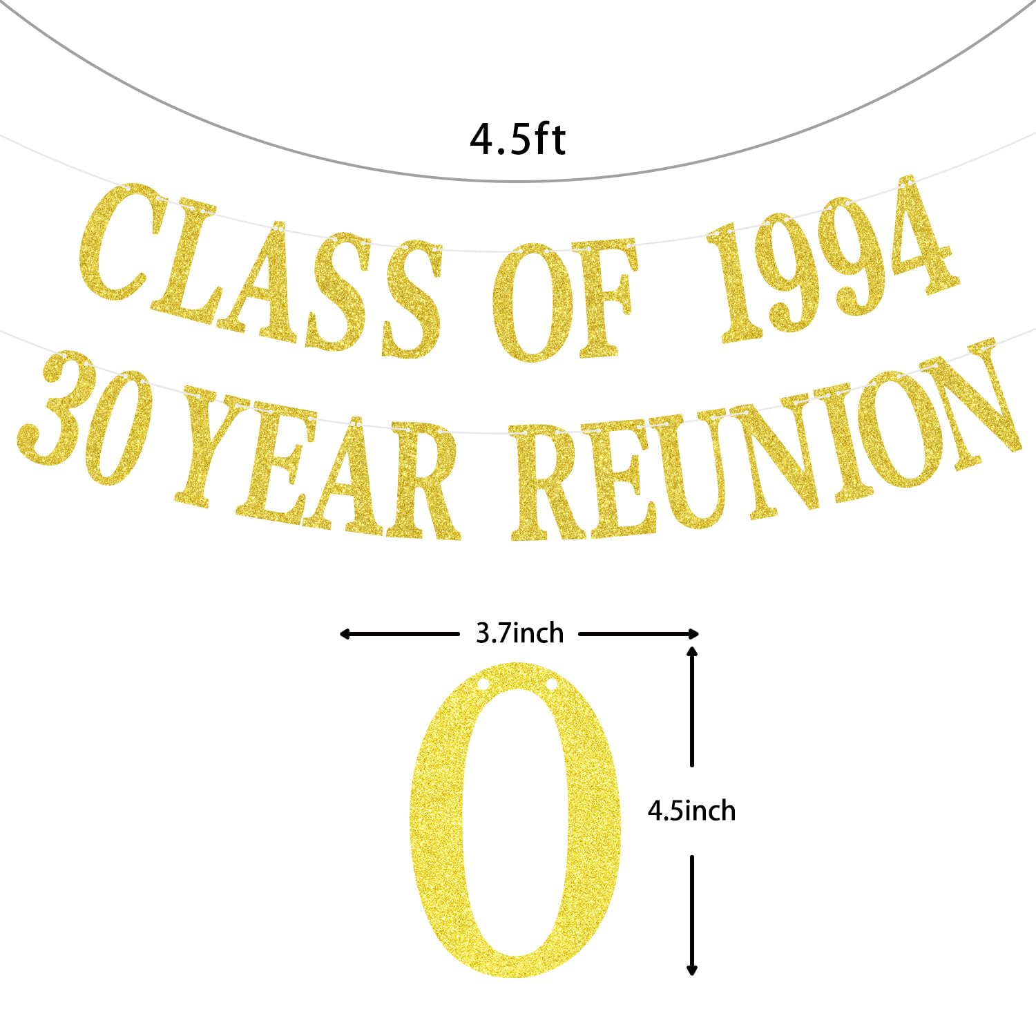 Happy 30th Anniversary Banner, Class of 1994, 30 Years Later, Class Reunion Party Decorations Gold Glitter