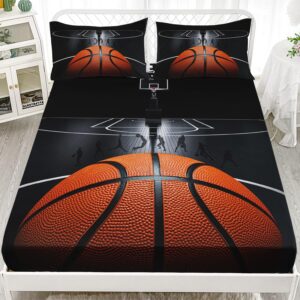 ailonen 3d basketball fitted sheet full size, sport basketball player bedding set for boys kids teen,3d ball sports bedsheets set,basketball ground bedsheets set,1 fitted sheet 2 pillowcases,3 pcs