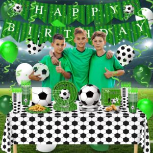 Soccer Party Decorations, 143Pcs Soccer Birthdday Party Supplies-Serves 24 with Soccer Plates and Napkins Tablecloth and Birthday Banner Balloons for Soccer Sports Theme Birthday Decorations