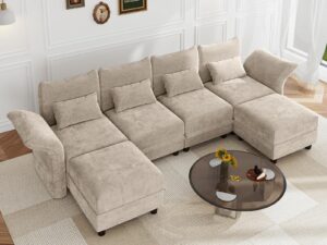 llappuil 6 seater sectional sofa u shaped modular couches deep seated modular sofas for living room with ottoman, adjustable armrest backrest,luxury chenille, khaki