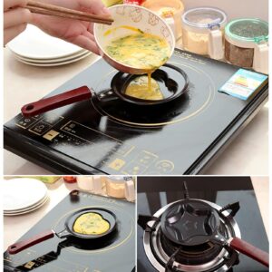 YIKANGHENG Mini Frying Pan, 4.8 Inch Heart Shape Iron Egg and Omelet Pan with Nonstick Coating for Kitchen and Outdoor of Fried Eggs, Cakes and Breads (Heart)