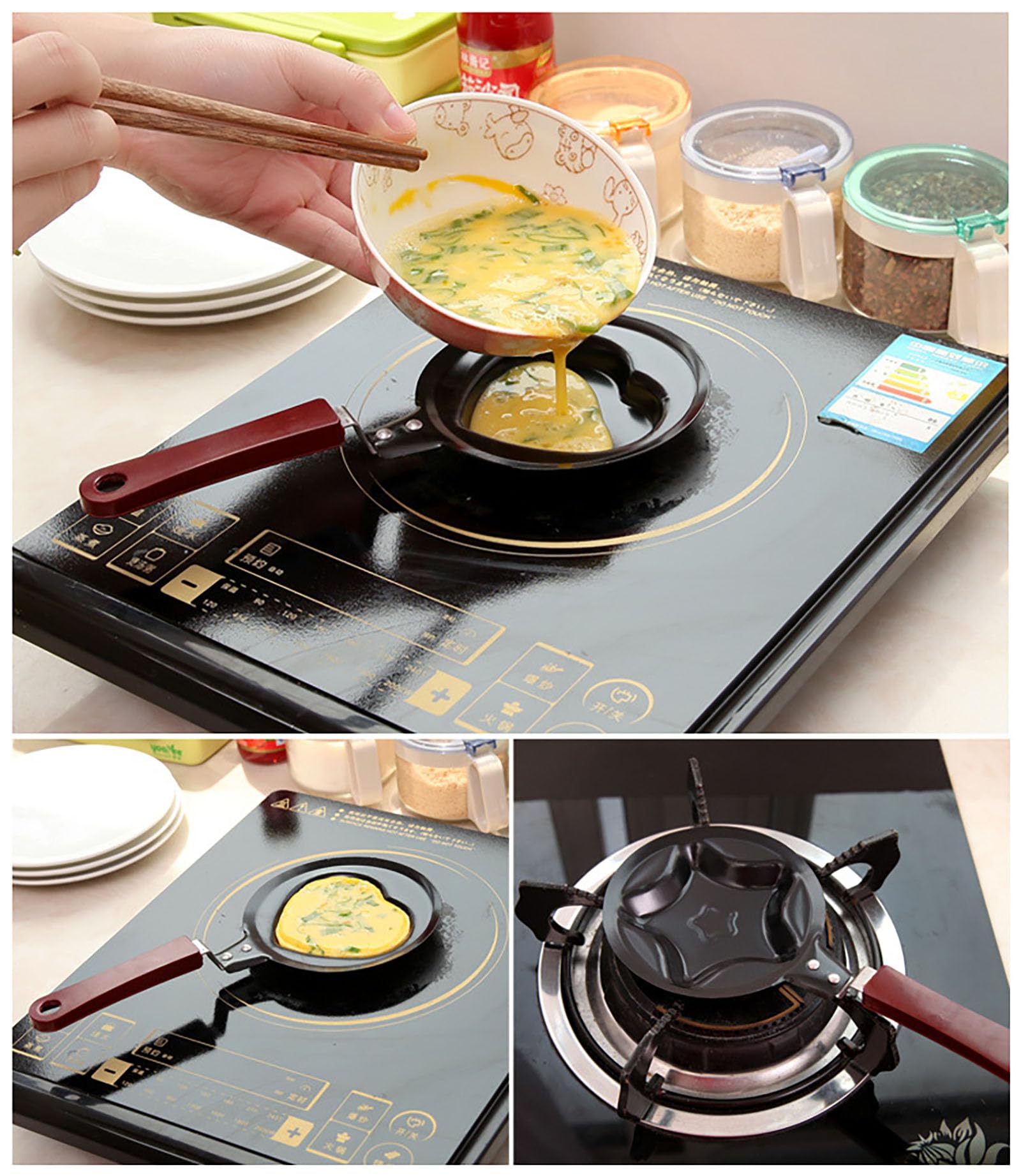 YIKANGHENG Mini Frying Pan, 4.8 Inch Heart Shape Iron Egg and Omelet Pan with Nonstick Coating for Kitchen and Outdoor of Fried Eggs, Cakes and Breads (Heart)