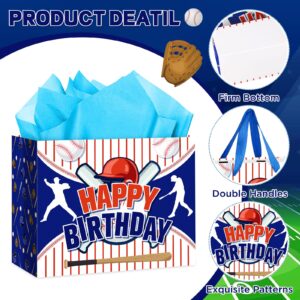 RUMIA Baseball Birthday Gift Bag with Tissue Paper Greeting Card Baseball Happy Birthday Gift Wrap Bag with Handle for Boys Kids Teens Christmas Holiday Sport Themed Baseball Birthday Party Supplies