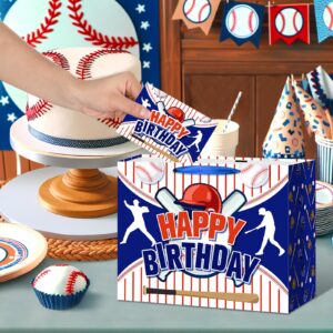 RUMIA Baseball Birthday Gift Bag with Tissue Paper Greeting Card Baseball Happy Birthday Gift Wrap Bag with Handle for Boys Kids Teens Christmas Holiday Sport Themed Baseball Birthday Party Supplies