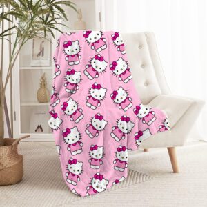 organiset | 50"x 40" | cute cartoon throw blanket anime blanket for girls, hello kitty blanket for kids, kawaii blanket, hello kitty throw blanket, super soft warmful flannel blanket for couch (pink)