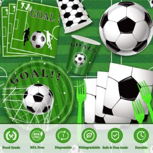 Soccer Party Decorations, 143Pcs Soccer Birthdday Party Supplies-Serves 24 with Soccer Plates and Napkins Tablecloth and Birthday Banner Balloons for Soccer Sports Theme Birthday Decorations