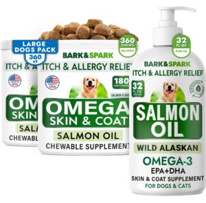 salmon oil + omega 3 for dogs - oil treats for dog shedding, skin allergy, itch relief, dry skin & hot spots treatment, joint health - skin and coat supplement - epa & dha fatty acids