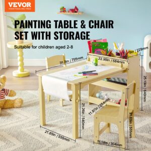 VEVOR Kids Art Table and Chair Set, Kids Craft Table with Storage, Toddler Activity Play Table with 2 Chairs, Wooden Drawing Deask for Children Painting, Reading, Learning