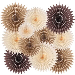 paper jazz 11 pcs brown party decorations neutral party decorations hollowed out honeycomb round paper fans rustic birthday wedding graduation party supplies