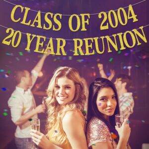 Happy 20th Anniversary Banner, Class of 2004, 10 Years Later, Class Reunion Party Decorations Gold Glitter