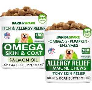 allergy relief + omega 3 for dogs - oil treats for dog shedding, skin allergy, itch relief, dry skin & hot spots treatment, joint health - skin and coat supplement - epa & dha fatty acids