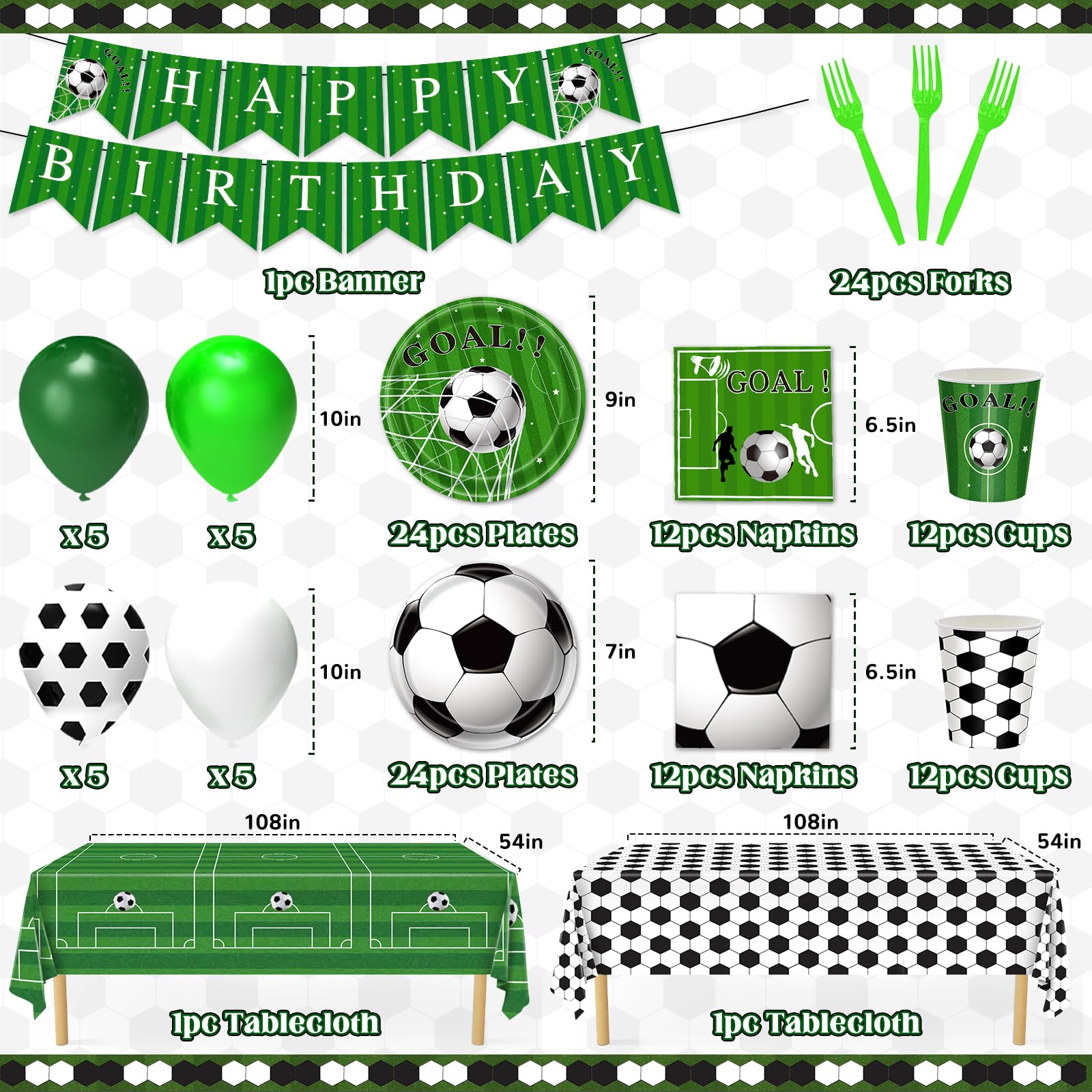 Soccer Party Decorations, 143Pcs Soccer Birthdday Party Supplies-Serves 24 with Soccer Plates and Napkins Tablecloth and Birthday Banner Balloons for Soccer Sports Theme Birthday Decorations