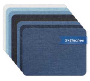 azobur iron on patches for clothing repair, 8 pcs jean patches for inside and outside, sew on iron on denim patches for jeans kits 5"x 8"（eight colors）