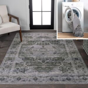 jonathan y wsh100b-8 alanya ornate medallion machine-washable dark green/gray 8 ft. x 10 ft. area rug, bohemian, transitional, traditional for home, bedroom, living room, kitchen, entryway/hallway