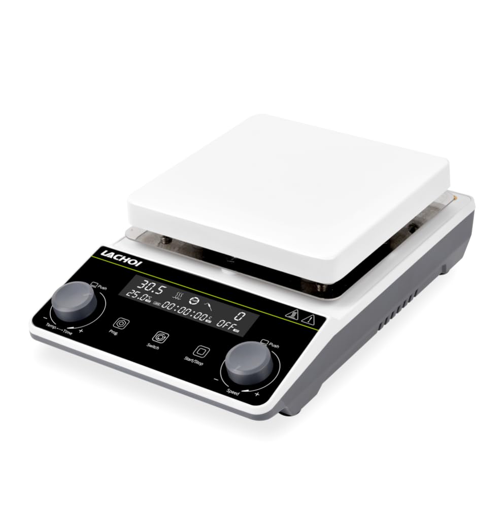 LACHOI Magnetic Stirrer Hot Plate Stirrer LCD Display 300℃ Max.5L 5.9inch Magnetic Stir Plate 1600RPM Magnetic Mixer Magnetic Hotplate Stirrer with Stir Bar&Temp Probe Senso,110V