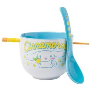 silver buffalo sanrio hello kitty and friends cinnamoroll lemons ceramic ramen noodle rice bowl with chopsticks, microwave safe, 20 ounces