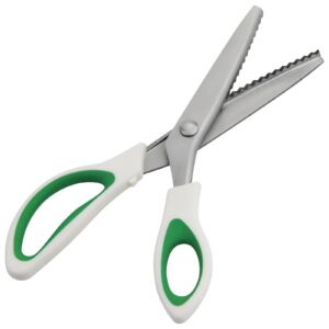 fri4free pinking shears, 9" zig zag craft scissors decorative edge, pinking shears scissors for fabric cutting, professional dressmaking sharp fabric sewing scissors, comfort grips scrapbook scissors