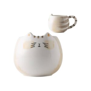 meetbees cute cat coffee mug with ears, 12 oz ceramic cat tea cup for women and men, cat themed choice for cat lovers