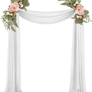 White Wedding Arch Draping Fabric 29" X 20FT Sheer Drapes Chiffon Fabric for Wedding Arbor Engagement Ceremony Party Bridal Shower Swag Fabric Decoration | White Fabric 1 Panel