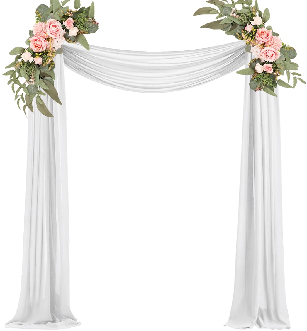 White Wedding Arch Draping Fabric 29" X 20FT Sheer Drapes Chiffon Fabric for Wedding Arbor Engagement Ceremony Party Bridal Shower Swag Fabric Decoration | White Fabric 1 Panel