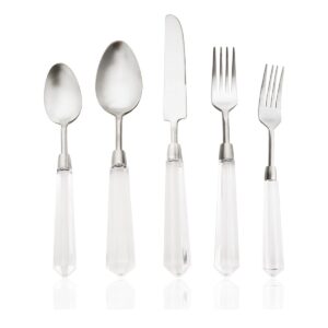 jashii 5pcs silver 304 stainless steel flatware cutlery set with transparent acrylic handle diamond shape, matte knife fork spoon set, dishwasher safe for home wedding hotel