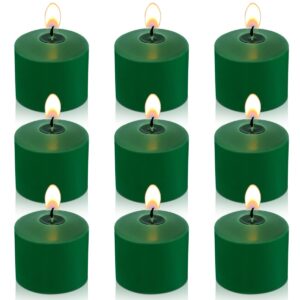 8 hour green votive candles for weddings party spring and emergency, set of 9 unscented bulk candles for restaurants and home decoration