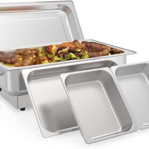 Electric Chafing Dish Buffet Set, 9QT Buffet Servers and Warmers Stainless Steel, Commercial Food Warmer with 1 Full-Size Pan & 2 Half-Size Pan, Temperature Control Display for Parties, Catering