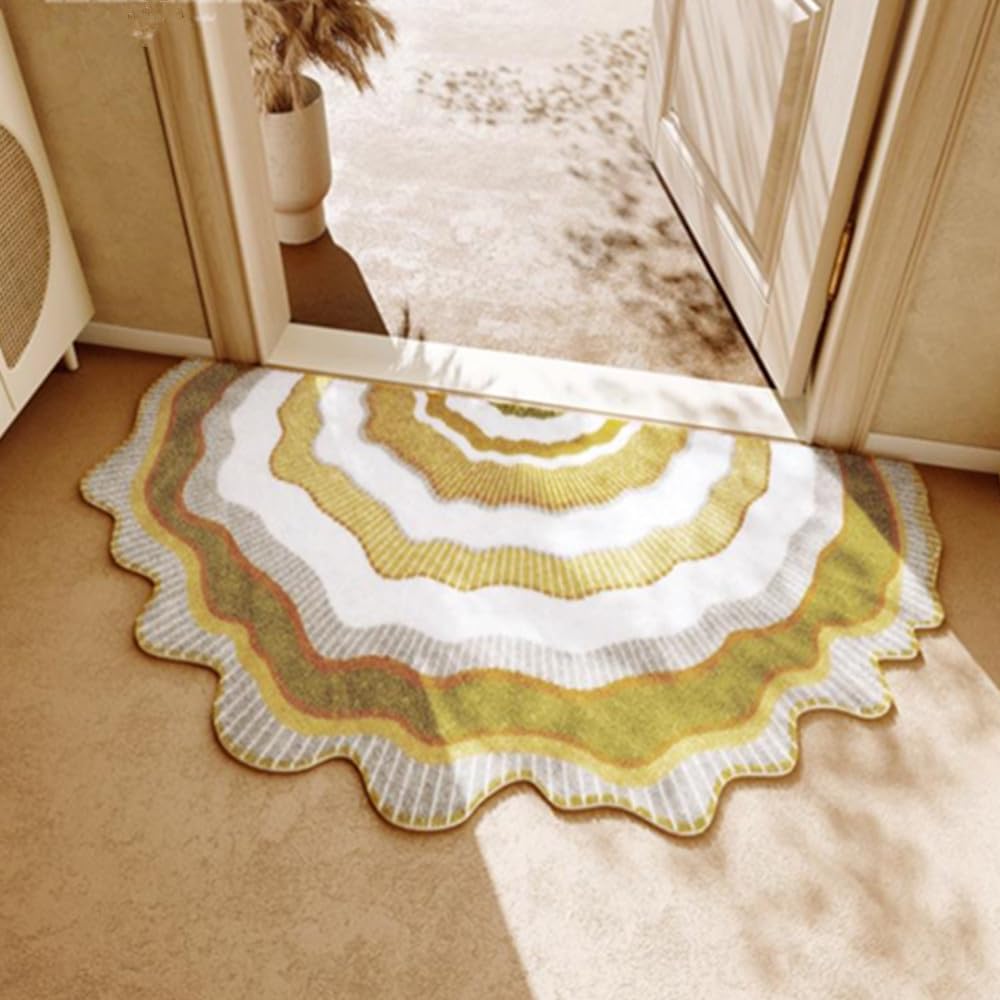 XYRuiHang Soft Irregular Half Round Door Mat Indoor Entry Rug Cozy Boho Half Circle Small Area Rug Front Door Rug Non Slip Cute Indoor Floor Rugs for Bedroom Bathroom Kitchen (chartreuse, 24x35in)