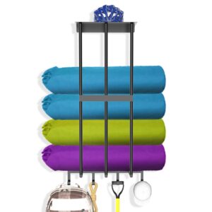 camping chair rack for garage storage, metal camping chair holder for garage with 4 hooks, garage chair organizer, beach chair and umbrella wall storage rack for garage organization