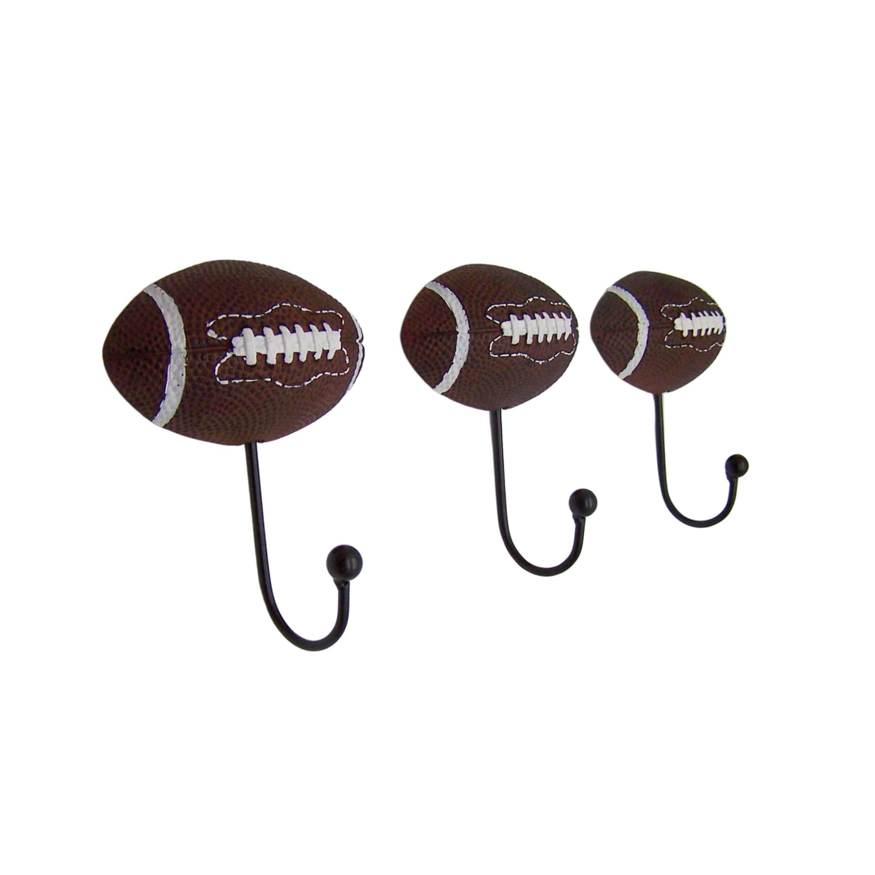 Wowser Football Wall Hooks, Set of 3, Sporty Interior Design, Wall Mounted Decor, 5.25 Inches