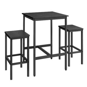 vasagle bar table and chairs set, square bar table with 2 bar stools, dining pub bar table set for 2, space saving for kitchen breakfast, living room, party room, ebony black and ink black