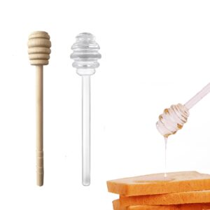 2 pcs honey dipper sticks for honey jar,glass and wooden honey dipper,honeycomb stick for honey pot jar