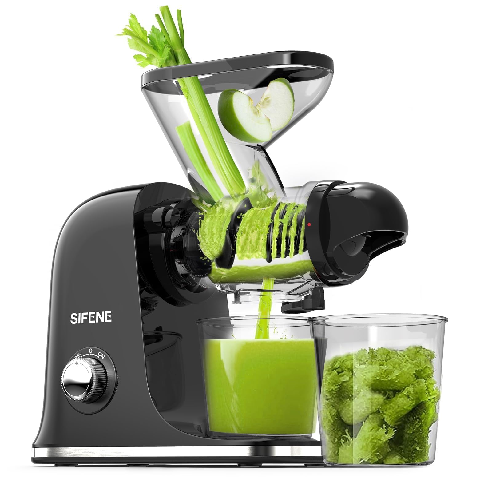 SiFENE Cold Press Juicer Machine, Compact Single Serve Slow Masticating Juicer, Vegetable and Fruit Juice Extractor Maker Squeezer, Easy to Clean, Non-BPA (Black)