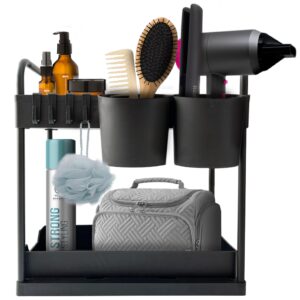 hair organizer , hair tools organizer abs plastic with 2 levels to organize , sliding basket for easy access , organizer for straightener , blow dryer , curler , hair care and styling tool storage