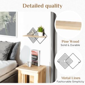 Walasis Wall Shelf Floating Bedroom Decor - Decorative Shelves for Living Room Unique Geometric Display Wall Shelving Wood and Metal Storage Shelf for Office Hallway