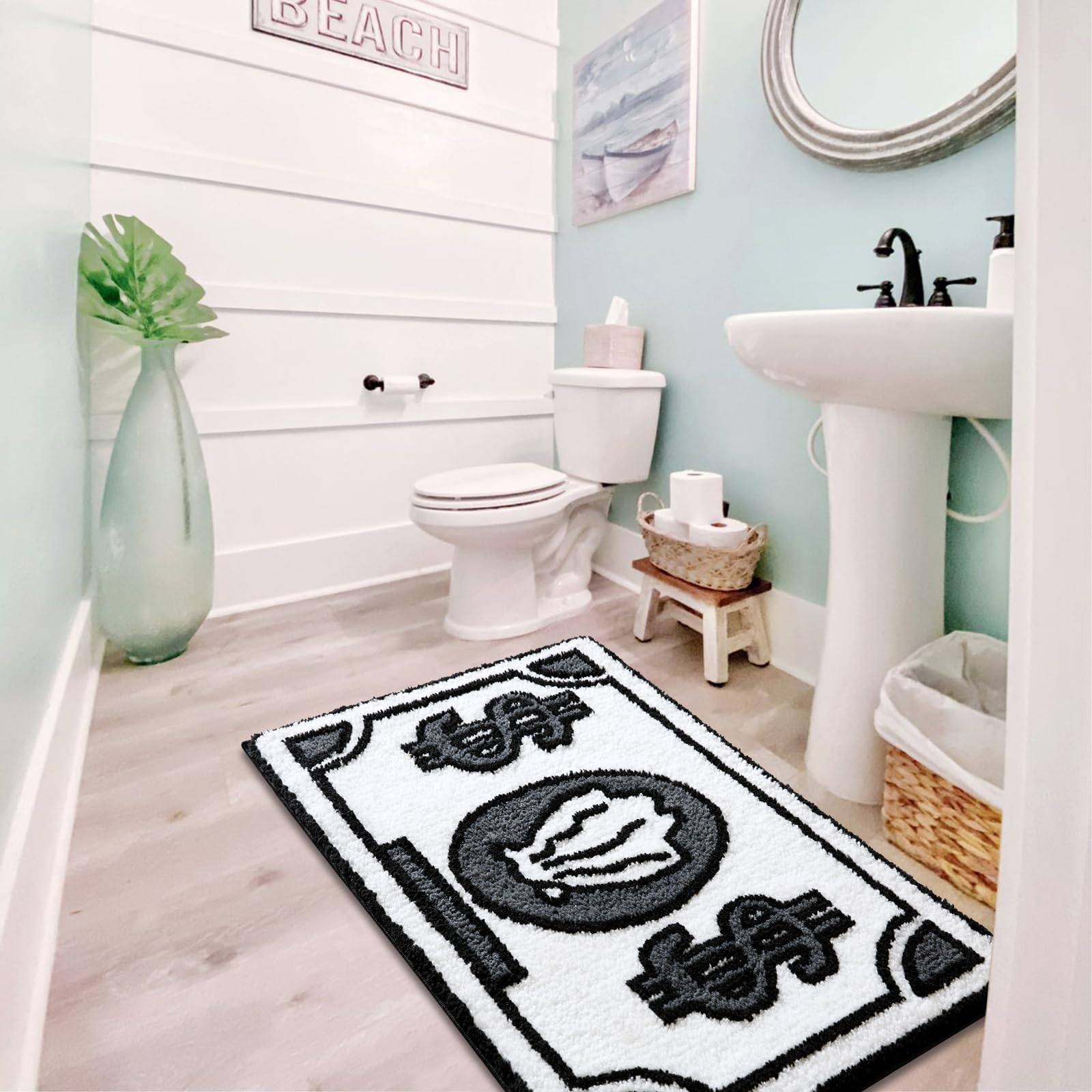 RoomTalks Boho Cute Rugs for Bathroom Kitchen Dorm Bedroom Aesthetic, 2x3 Small Area Rugs Throw Carpet, Black and White Funky Trendy Cool Bath Mat Non Slip Washable Cartoon Kids Bathroom Rugs Decor